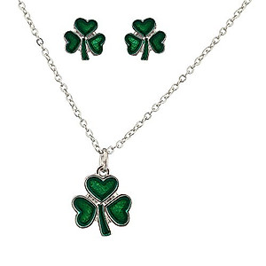 LUX ACCESSORIES Three Leaf Heart Clover Saint St Patricks Day Necklace Matching Earrings