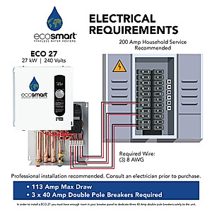 EcoSmart ECO 27 Tankless Water Heater, Electric, 27-kW - Quantity 1