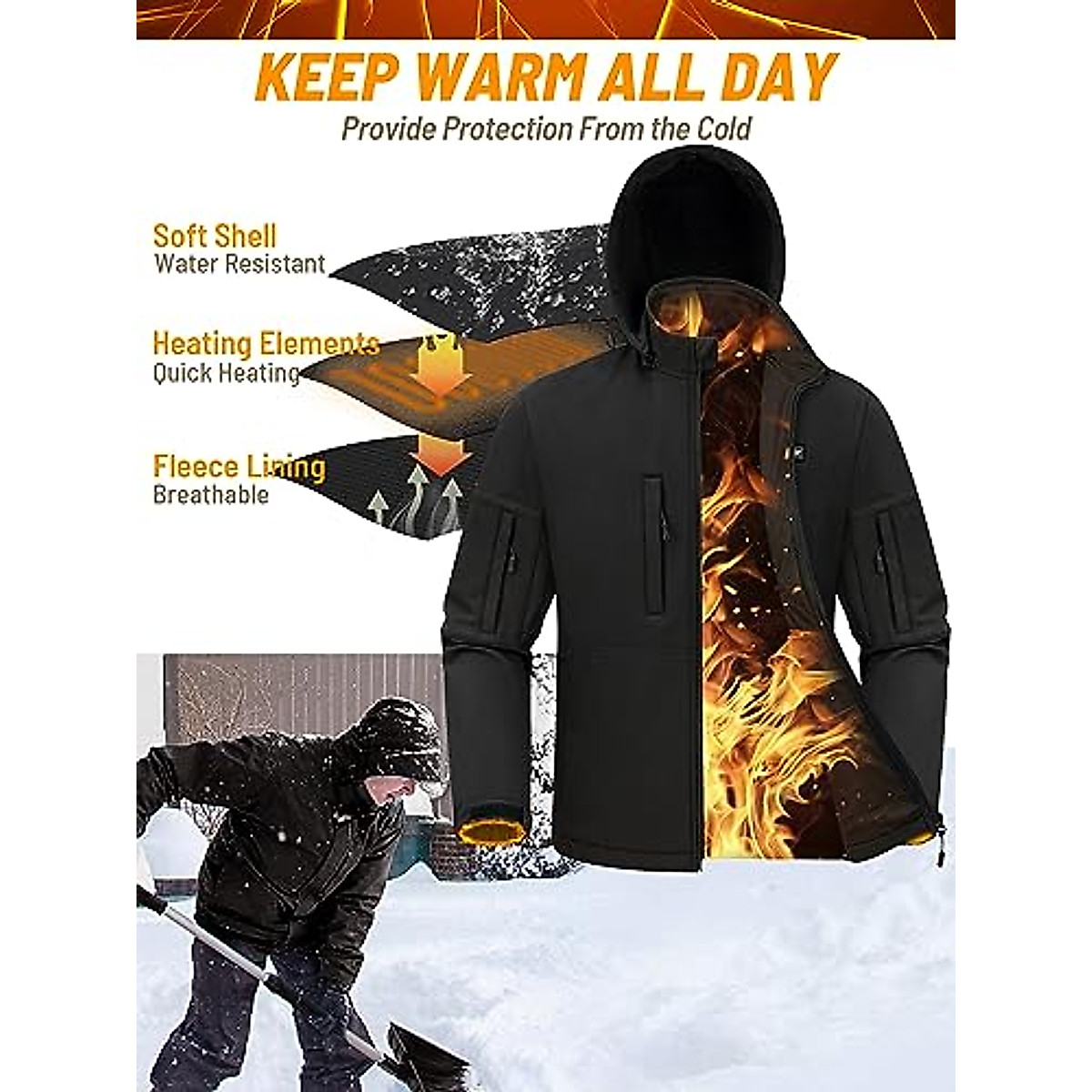 NEW VIEW Men's Heated Jacket with 10000mAh Battery Pack,Electric Heated Coat Rechargeable for Winter Outdoors Hunting Fishing