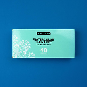 ARTISTRO Watercolor Paint Set, 48 Vivid Colors in Portable Box, Including Metallic and Fluorescent Colors. Perfect Travel Watercolor Set for Artists, Amateur Hobbyists and Painting Lovers
