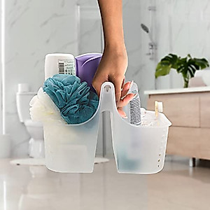 Brookstone, Portable Shower Caddy, Bathroom Organizer Basket, Perfect Size for Dorm/College, Plastic Bath Tote, Dries Quickly with Drainage Holes, Soft Grip Carrying Handle, Frosted Clear