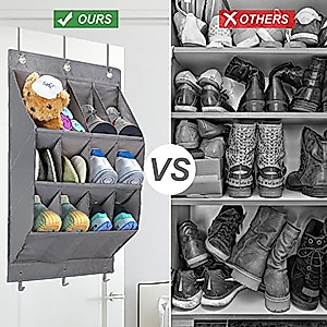 Yiketary 2 Pack Over The Door Shoe Organizer, 12 Large Pockets Hanging Shoe Organizer, Door Shoe Rack with 6 Hooks Shoes Storage Holder for Shoes, Sneakers, and Home Accessories, Grey