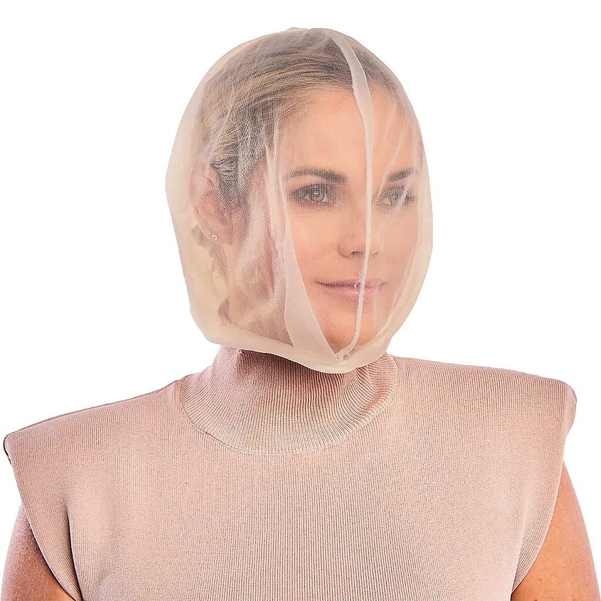 Betty Dain Makeup Protector Hood, Protects Hair and Make Up While Getting Dressed, Nylon Chiffon, Light and Airy, Triple Protection, Zipper closure, Machine Washable, Beige