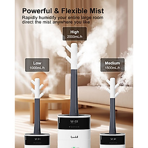 LACIDOLL Humidifier Large Room, 5.3Gal/20L Cool and Warm Mist Humidifiers for Home 3000 sq ft, Whole House Humidifiers with Diffuser&Extended Tube, Top Fill Humidifiers for Bedroom Baby Nursery Plants