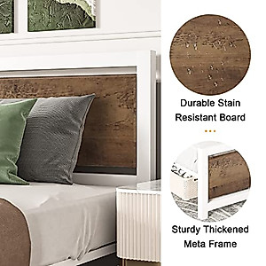 4 EVER WINNER Twin Bed Frames Wood with Headboard, Twin Size Platform Metal Bed Frame, Heavy Duty Steel Slat Twin Metal Bed Frames, No Box Spring Needed, Mattress Foundation, Anti-Slip, Easy Assembly