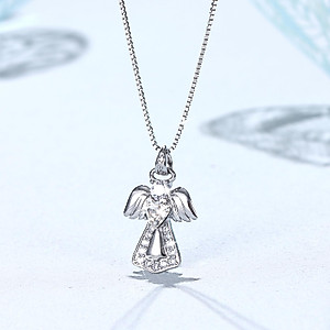 KesaPlan 925 Sterling Silver Guardian Angel Pendant Necklace for Women You Are My Angel With Wings Pendant Necklace Birthday Thanksgiving Day Mother's Day Christmas Day Jewelry Gift