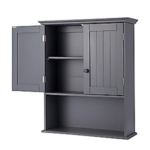 GLACER Bathroom Wall Cabinet, Medicine Cabinet with Double Doors and Adjustable Shelf, Wall Mounted Storage Cabinet for Bathroom, Living Room, Kitchen, Entryway, 23.62 x 7.87 x 27.76 inches (Grey)