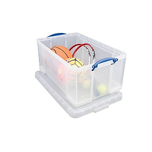 Really Useful Boxes(R) Plastic Storage Box, 64 Liters, 12 1/4in.H x 17 5/16in.W x 28in.D, Clear, 64C