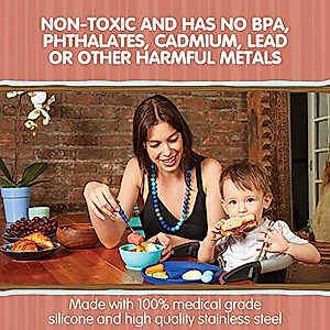 Chewbeads - Toddler Utensils Set - 4 Piece Baby, Kid or Toddler Silverware Set - Toddler Forks and Spoons Flatware - 100% Safe, BPA Free & Phthalate Free (Blue/Grey)