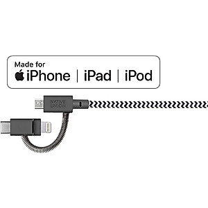 Native Union Belt Cable Universal - 6.5ft Ultra-Strong Reinforced [MFi Certified] Durable Charging Cable with 3-in-1 Adaptor for Lightning, USB-C and Micro-USB Devices (Zebra)
