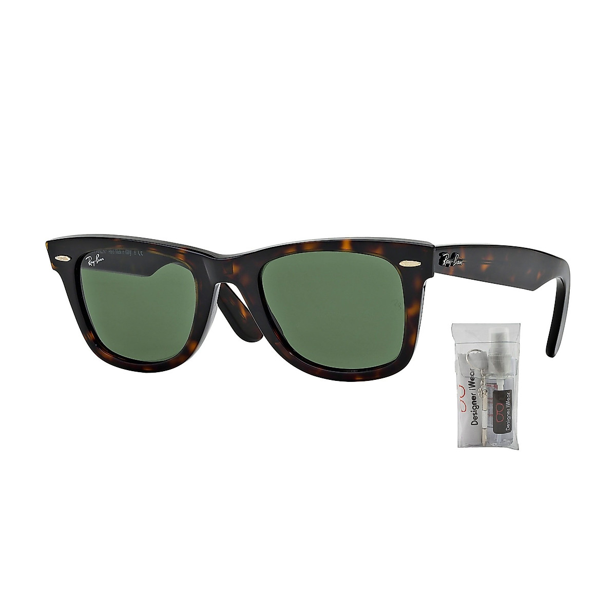 Ray-Ban RB2140 WAYFARER 902 54M Tortoise/Crystal Green Square Sunglasses for Men For Women+ BUNDLE with Designer iWear Eyewear Kit