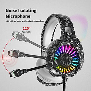 ZIUMIER Camo Gaming Headset for PS4, PS5, Xbox One, PC, Laptop, Mac, Nintendo, 3.5MM Wired Gaming Headphones with Microphone, Bass Surround, LED Light, Camouflage