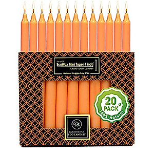 Organic CocoSoy Candles Natural Eco Wax, Unscented Orange Mini Taper, 4"H 1/2" Dia Colored Candlesticks for Healing Spell Chimes Rituals Witchcraft Magic Tarot Wiccan (Orange Candles, Set of 20)