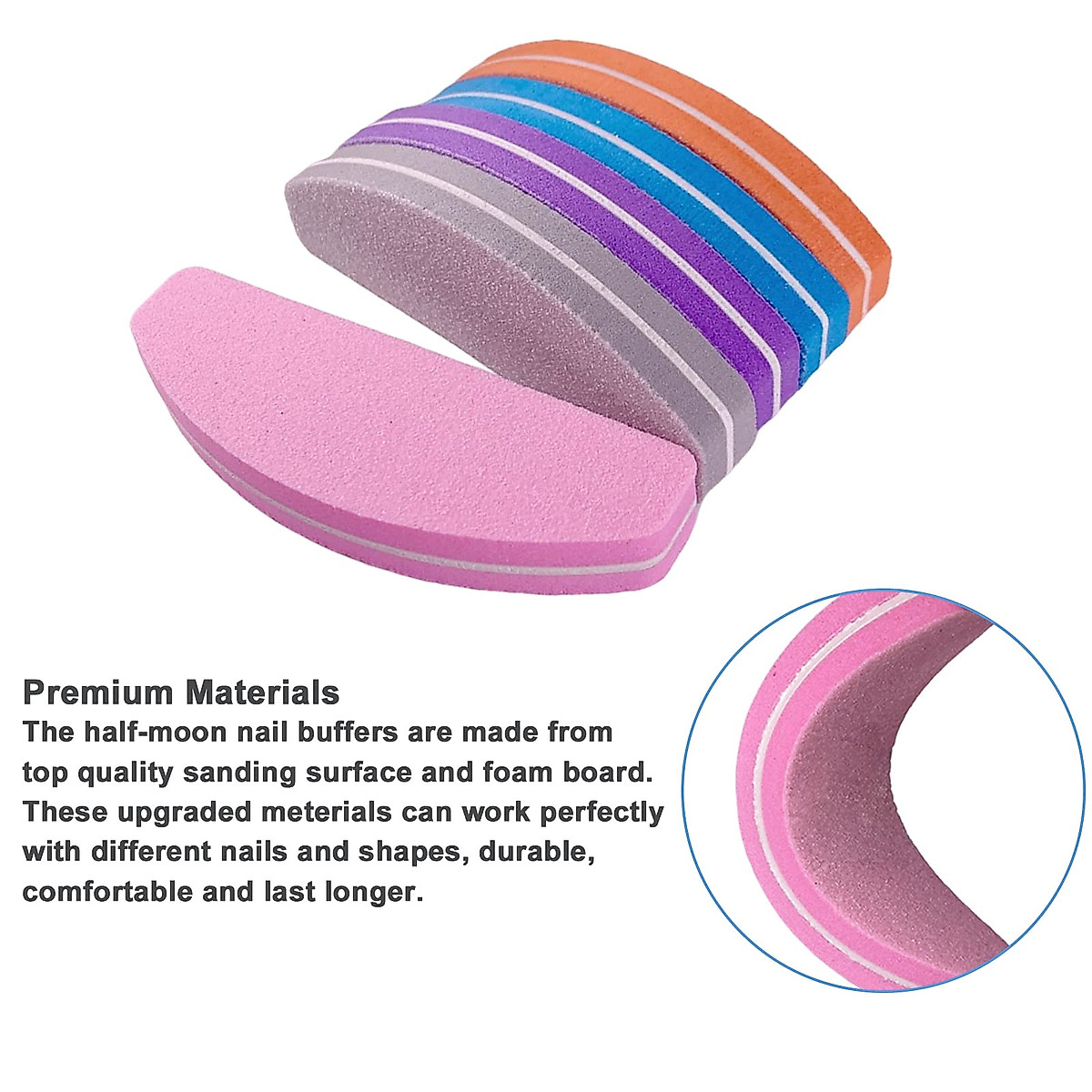 Nail File and Buffer (10 Pcs), Buffer Block Nail Files Double Sided 100/180 Grit for Acrylic and Natural Nails, fingernail Emery Board Buffing Blocks Manicure Set Nail Care kit Tool Halfmoon Arc