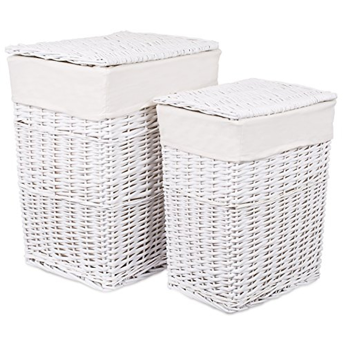 BIRDROCK HOME Woven Willow Baskets with Liner for Storage and Laundry - Set of 5 - Rectangular Hamper Bins with Lids - Decorative Wooden Wicker Basket for Organizing Blankets - Baby Organizer - White