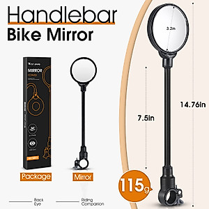 West Biking Bike Mirror Handlebar Mount, Adjustable Rotatable Bicycle Rear View Mirror, Wide Angle Acrylic Convex Safety Mirror for Mountain Road Bike (Black- 2 PCS Converx Mirror)