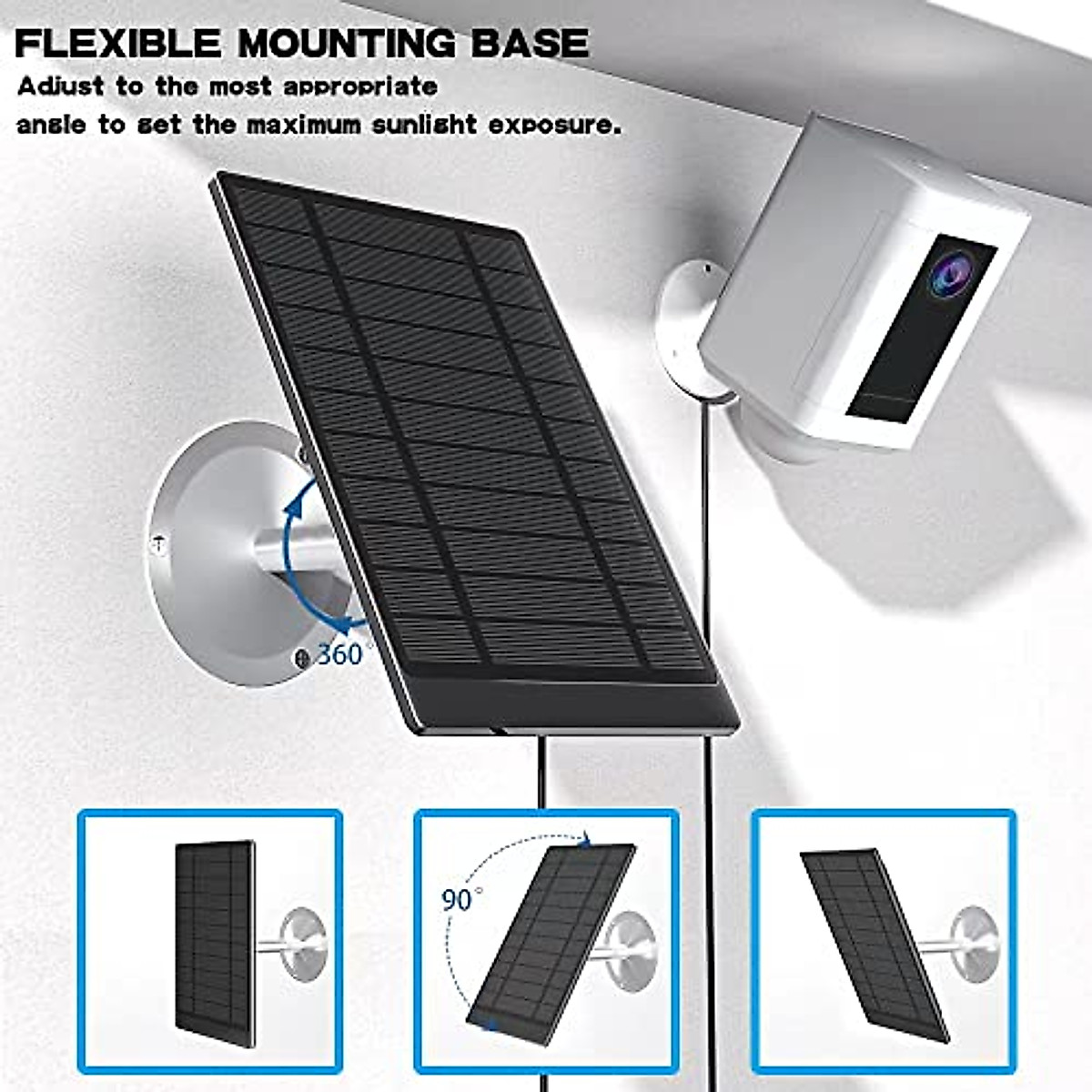 Solar Panel for Wireless Security Camera, Waterproof Solar Panel Compatible for Blink,Arlo, Nest, Ring Stick Up Cam Battery and Ring Spotlight Cam Battery 5V 4.5W（ 2PCS）