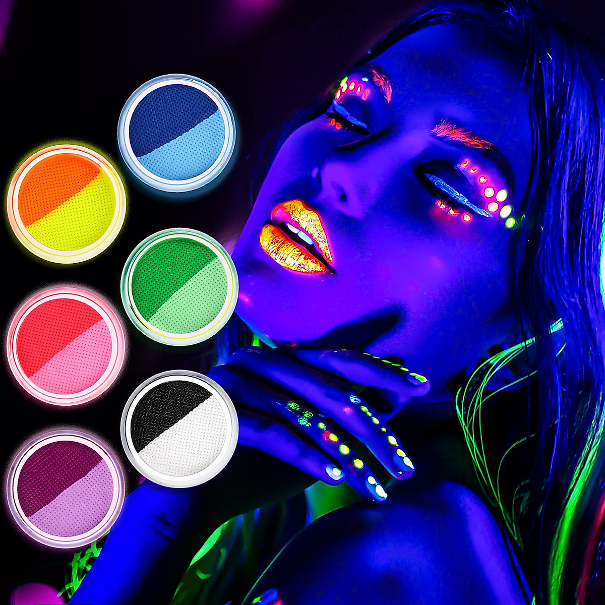 Water Activated Eyeliner, UV Glow Neon Cake Paint, 12 Bright Color Hydra Eye Liner,UV Glow Blacklight Luminous Body Face Makeup Paint, Costume Halloween and Club Makeup Art Paint (01)