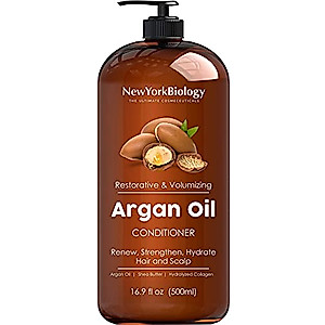 New York Biology Moroccan Argan Oil Conditioner - All Natural - Moisturizing and Volumizing Professional Series Restorative Formula - Infused with Keratin and Sulfate Free - 16.9 fl Oz