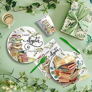 APOWBLS Storybook Baby Shower Decorations Supplies - A New Chapter Will Soon Begin Book Theme Party Decorations, Plate, Cup, Napkin, Cutlery, Library Reading Book Club Decorations Tableware | Serve 24