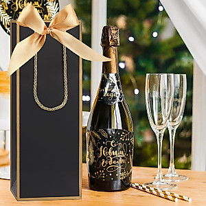 ZJHiome 6 Pack Wine Gift Bags with Tissue Paper Wine Bottle Paper Bags with Bow Ribbon for Wedding Birthday Christmas Retirement Party Supplies (Black)