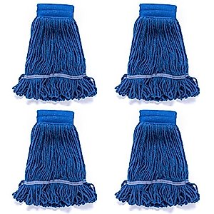 QIPENG 4 Pack 18" Commercial Mop Heads Wet Saddle Mop Head Refill, 24 oz Heavy Duty Looped-End Cotton/Synthetic, Large Size, for Home and Industrial Use, Blue