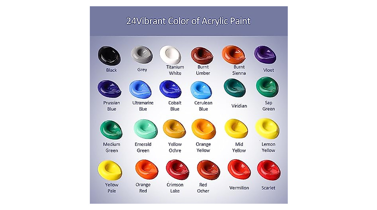Acrylic Paint Set: 24 Colors, 2oz Bottles - Vibrant & Waterproof