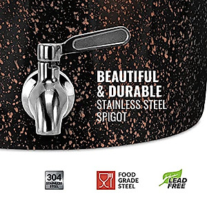 Geo Sports Bottles Porcelain Ceramic Crock Water Dispenser, Stainless Steel Faucet, Valve and Lid Included. Fits 3 to 5 Gallon Jugs. BPA (Black with Orange Speckles)