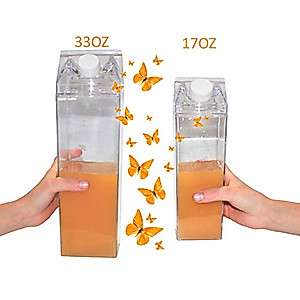 Big 33 ounce 1L Milk carton water bottle 1000ml Clear Square plastic acrylic reusable jug bulk container box travel outdoor crystal sports cup juice fridge gym (Clear, 33 OZ)