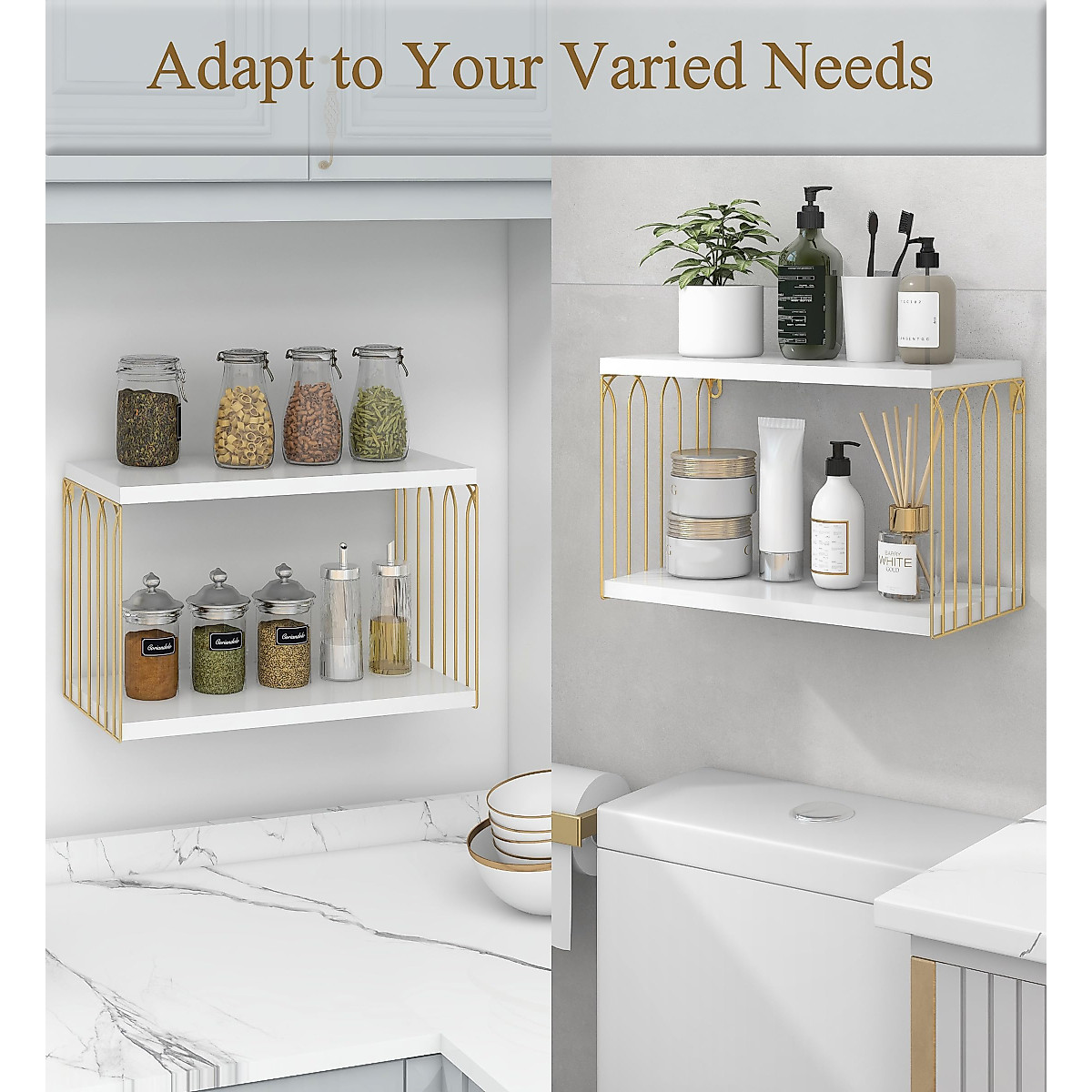 Sivapleso Floating Nightstand, White and Gold Small Wall Mounted Night Stands Modern Minimalism Hanging Bedside Table