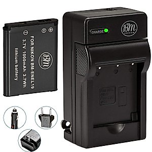 BM Premium EN-EL19 Battery and Charger for Nikon Coolpix A300, W100, W150, S100, S3100, S3200, S3300, S3500, S3600, S3700, S4100, S4200, S4300, S5200, S5300, S6400, S6500, S6800, S6900, S7000 Cameras
