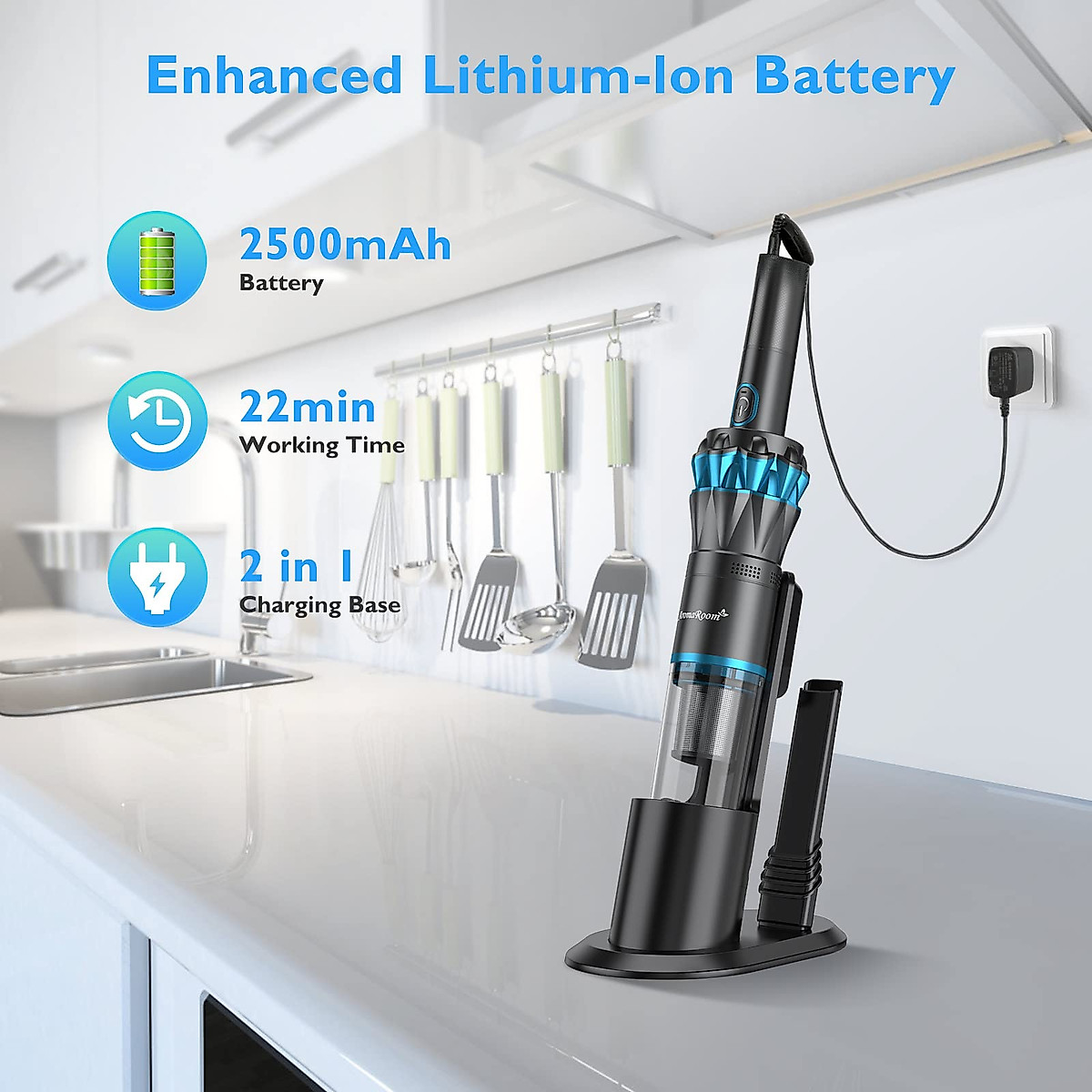 Aroma Room Handheld Vacuum Cordless, Small Hand Vacuum Cleaner with Powerful Cyclonic Suction, Portable & Lightweight, Rechargeable Vacuum Cleaner for Pet Hair, Home & Car Cleaning, Wet Dry Use