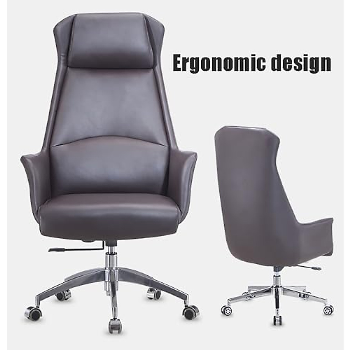 FrYsky Home Office Desk Chairs, Swivel Chair Light Luxury Leather Office Computer Executive Office Comfortable Height-Adjustable Swivel Chair (Color : Dark Brown)