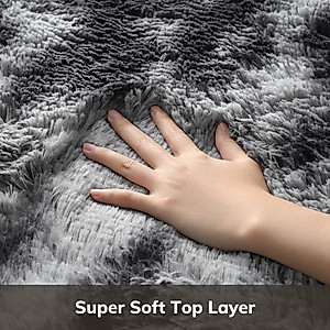 Ophanie Tie Dye Black and Grey Area Rugs for Bedroom Living Room, Fluffy Shag Fuzzy Carpet, Plush Shaggy Rug, 4x6 Indoor Carpet for Kids Boys Dorm Home Decor Aesthetic, Nursery