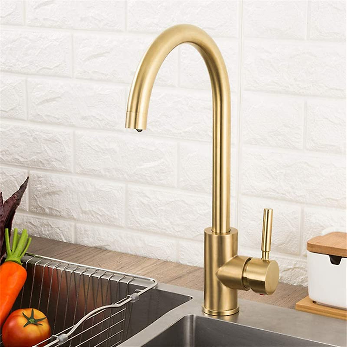 WEITOL Kitchen Sink Faucet for Bar Farmhouse Commercial, Stainless Steel Wire Drawing Golden Kitchen Faucet, Hot and Cold Water Faucet, Mixer Tap Kitchen Accessories