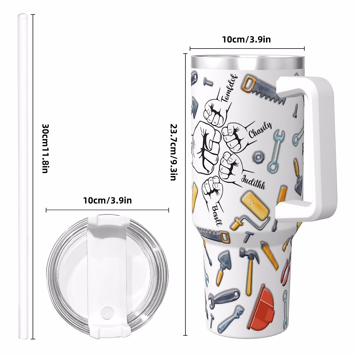 Personalized 40 Oz Tumbler with Handle and Straw Custom Name 3D Inflated Effect Stainless Steel Travel Cup Dad Coffee Mug Best Dad Ever Gifts Birthday Father's Day Gift,10