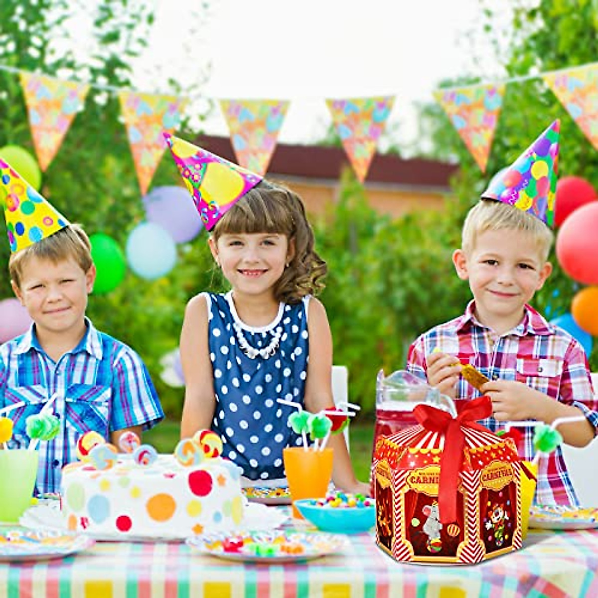 Carnival Treat Boxes Circus Cupcake Paper Candy Boxes Red White Stripes Carnival Paper Favor Boxes Carnival Goody Gift Decorations for Carnival Theme Birthday Halloween Holiday Celebration (24 Pcs)