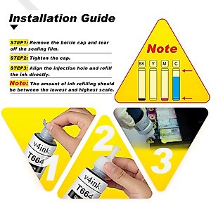 v4ink Compatible 664 XL Refill Ink Bottle Replacement for 664 XL T664 for Use with Epson EcoTank ET-2500 ET-2650 ET-4500 L210 L310 L120 L485 L350 Printer T664120 T664220 T664320 T664420-5 Bottles