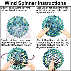 Peacock Wind Spinner,3D Kinetic Art Garden Sculptures,Sun Catcher Outdoor Metal Large Spinning Yard Decor,12in Green Bird Feather Style Spinner Hanging Ornaments,Big Craft Decorations for Patio Garden