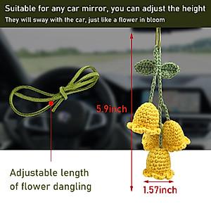 Kewucn Car Mirror Hanging Accessories, Bellflower Hand Knitted Auto Pendant, Vehicle Rear View Mirror Hanging Ornament Decoration, Suitable for Car, Handbag, Backpacks, Keychain (Yellow)