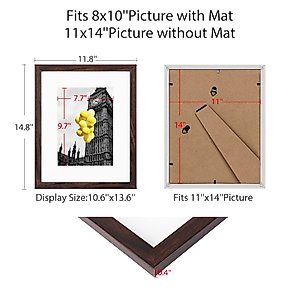 BSRHOME 11x14 Picture Frame Set of 2, Display Pictures 8x10 with Mat or 11x14 Without Mat for Tabletop Display and Wall Mounting, Distressed Brown