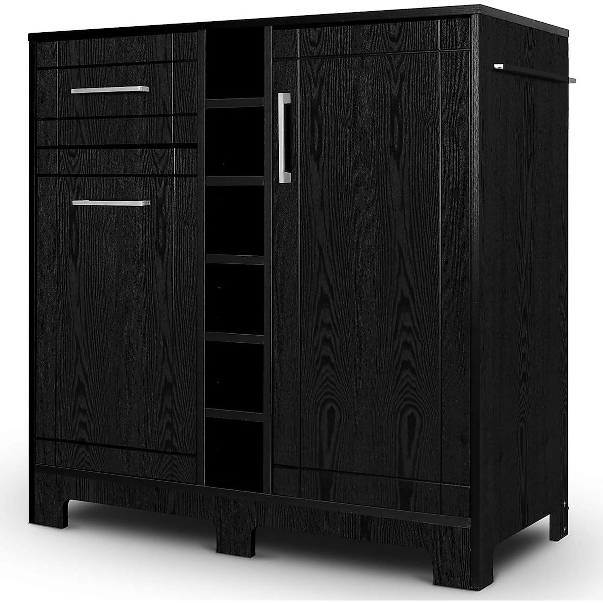BELLEZE Wine Cabinet with Drawers, Storage Shelves and 6-Bottle Wine Rack, Sideboard Buffet, Coffee Bar, Cupboard for Dining Room, Kitchen, Living Room -Vietti (Light Black)