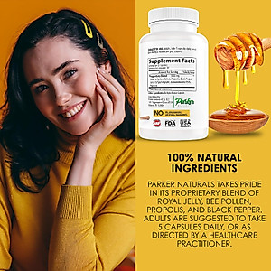 Parker Naturals Best Bee Pollen, Royal Jelly, Propolis - Made by USA Bee Keepers - 150 Vegetarian Capsules - Made in GMP Certified Facility!