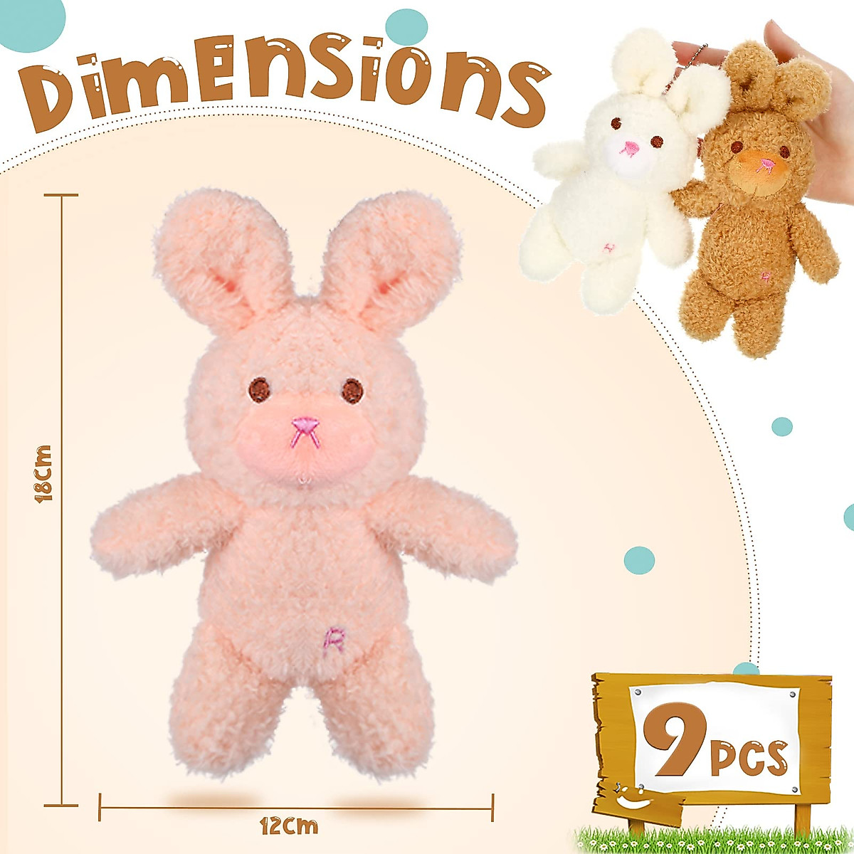 Zomiboo 9 Pcs 7.2 Inch Mini Bunny Stuffed Animals Stuffed Bunny Plush Toys Soft Plush Rabbit Mini Plush Bunny for Easter Graduation Birthday Gifts Wedding Summer Party Decorations