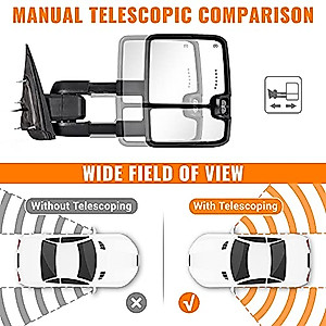 Siziom Switchback Towing Mirrors, for 2014-2018 Chevy Silverado Mirror, GMC Sierra Power Heated Turn Signal Backup Light Manual Telescoping Mirrors Pair Set Paint White