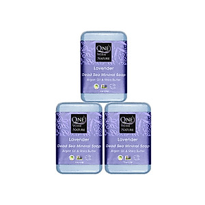 One With Nature Dead Sea Salt Lavender Soap 4oz Bars 3Pack - Dead Sea Salt Contains Magnesium, Sulfur & 21 Essential Minerals - Ideal for All Skin - Shea Butter, Argan Oil Enriches, Natural Fragrance