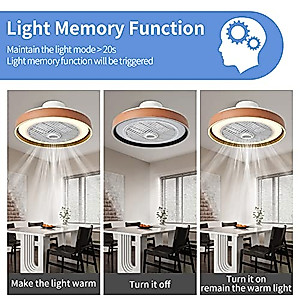 XuanDe Ceiling Fans with Lights and Remote Quiet, 20" Enclosed Ceiling Fan Modern Low Profile DC Motor 6 Gear Wind Speeds 3 Colors Stepless Dimming for Bedroom, Living Room-Walnut wood color