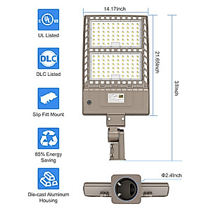 320W LED Parking Lot Light 48,000LM, DLC UL Listed Industrial Grade LED Shoebox Parking Pole Light 5000K IP65 Waterproof Outdoor Commercial Area Lighting with Slip Fitter 100-277VAC