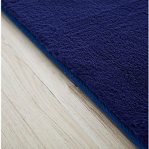 Petfu Luxury Faux Chinchilla Fur Rectangular Area Rug Furry Rug Polyester Rug Faux Fur Shag Rug for Living Room Bedroom Nursery Dorm,118" L x 79" W,Navy Blue