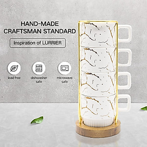 LURRIER Porcelain Large Stackable Coffee Mug Set with Rack and Wooden Base,Marble Pattern Hand-crafted Coffee Cup Set,10 Oz for Coffee,Tea,Cocoa,Milk,Set of 4 (Classic White)